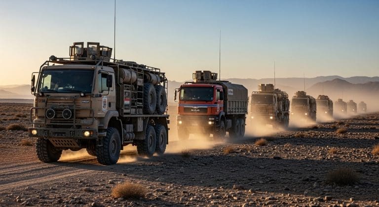 Military Trucks That Moved a Base in Syria - SaintGeorge